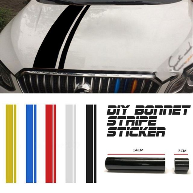 Car Bonnet Racing Stripe Sticker Viny Decal Stripe Wrap Decal Glossy ...