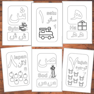 Printables colouring pages buku mewarna Jawi huruf Angka Huruf Hijaiyah ...