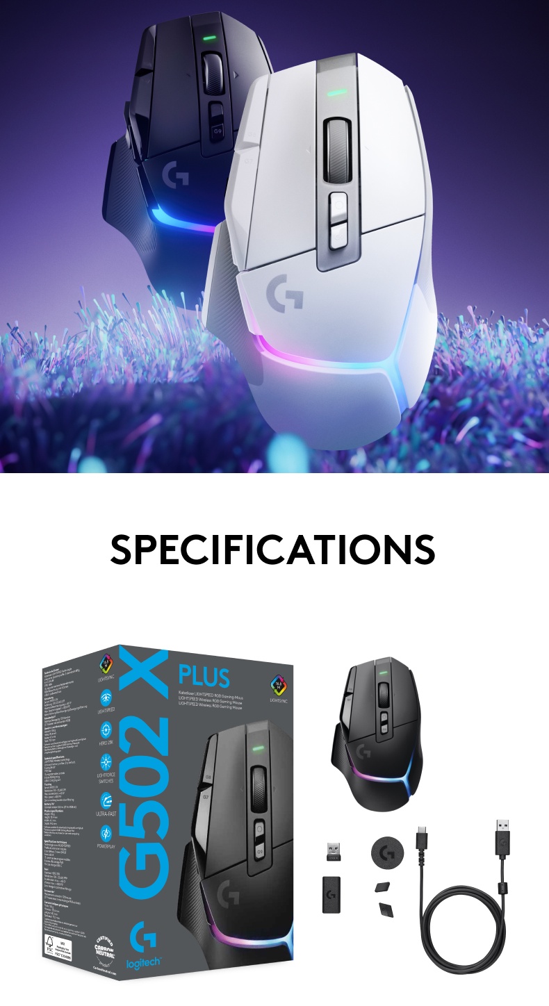 Logitech G502 X Plus Lightspeed Wireless RGB Gaming Mouse Optical Mouse With Lightforce Hybrid ...