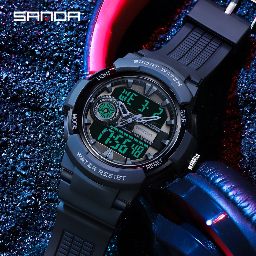 SANDA Multifunctional Dual Display Luminous LED Digital Watch ...