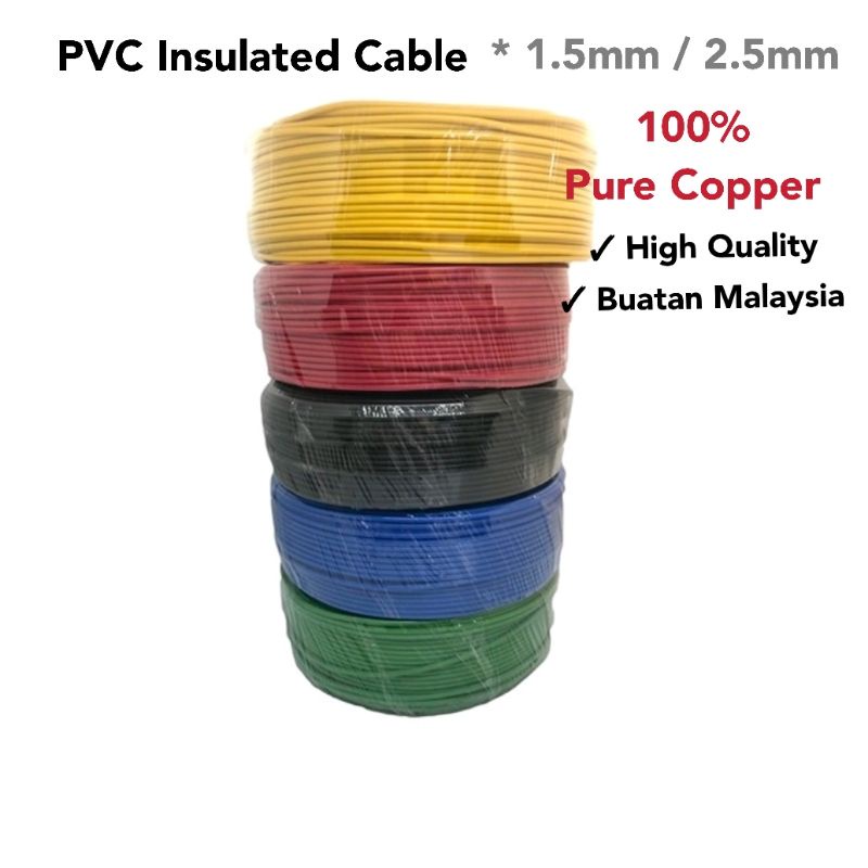 Kabel Wayar PVC Insulated Cable 1.5mm/ 2.5mm 100% Pure Copper Buatan ...