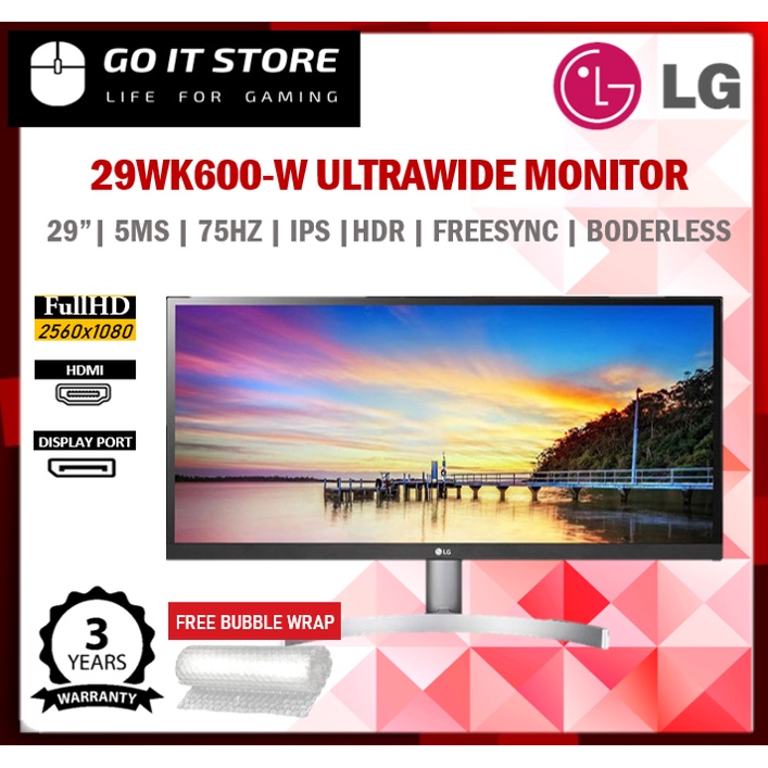 LG 29WK600-W 29" 5ms 75Hz UltraWide HDR FHD IPS Borderless FreeSync ...
