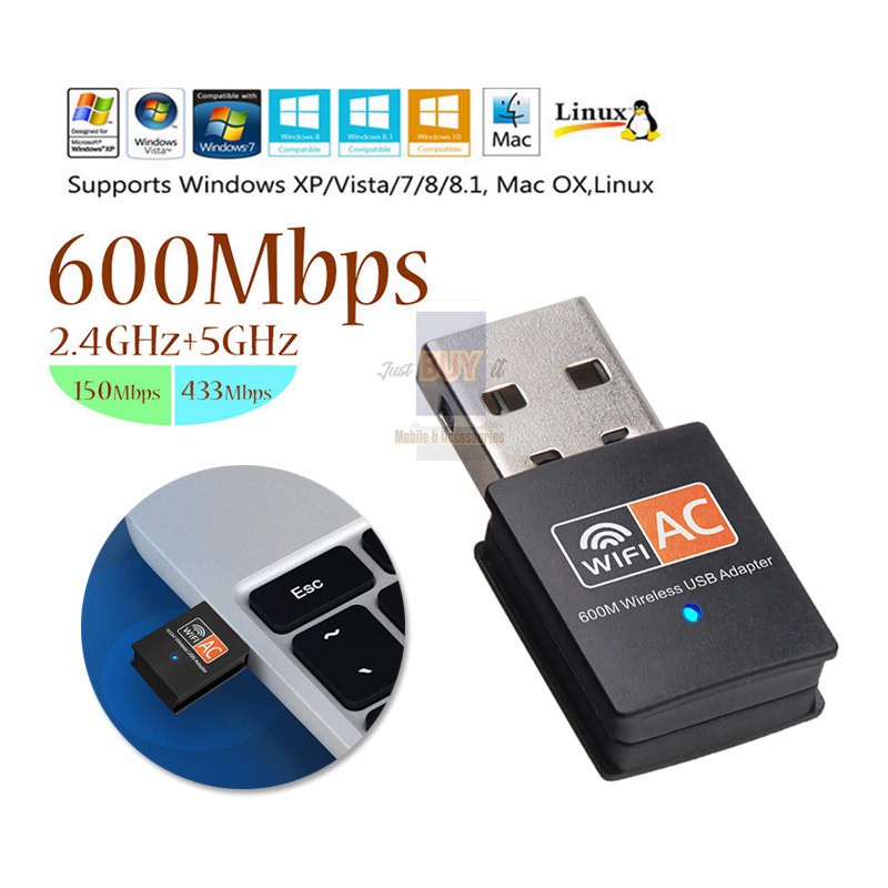 600Mbps Usb Wifi Wireless Network Adapter Receiver for Windows PC Smart ...