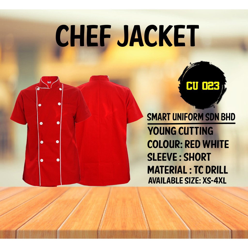 Chef Uniform CU 023-Chef Jacket Red with White Piping (Slim Cutting ...