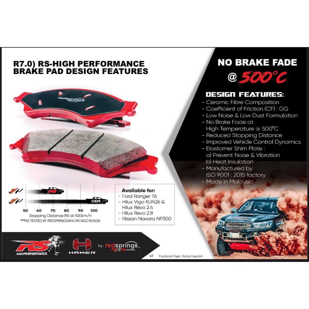 Original RS heavy duty PERFORMANCE FRONT BRAKE PADS FOR FORD RANGER ...