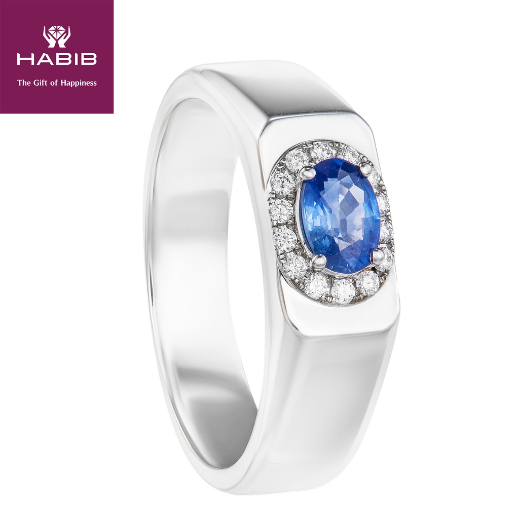 HABIB Oval Blue Sapphire and Diamond Men's Ring in 925 Silver Palladium ...