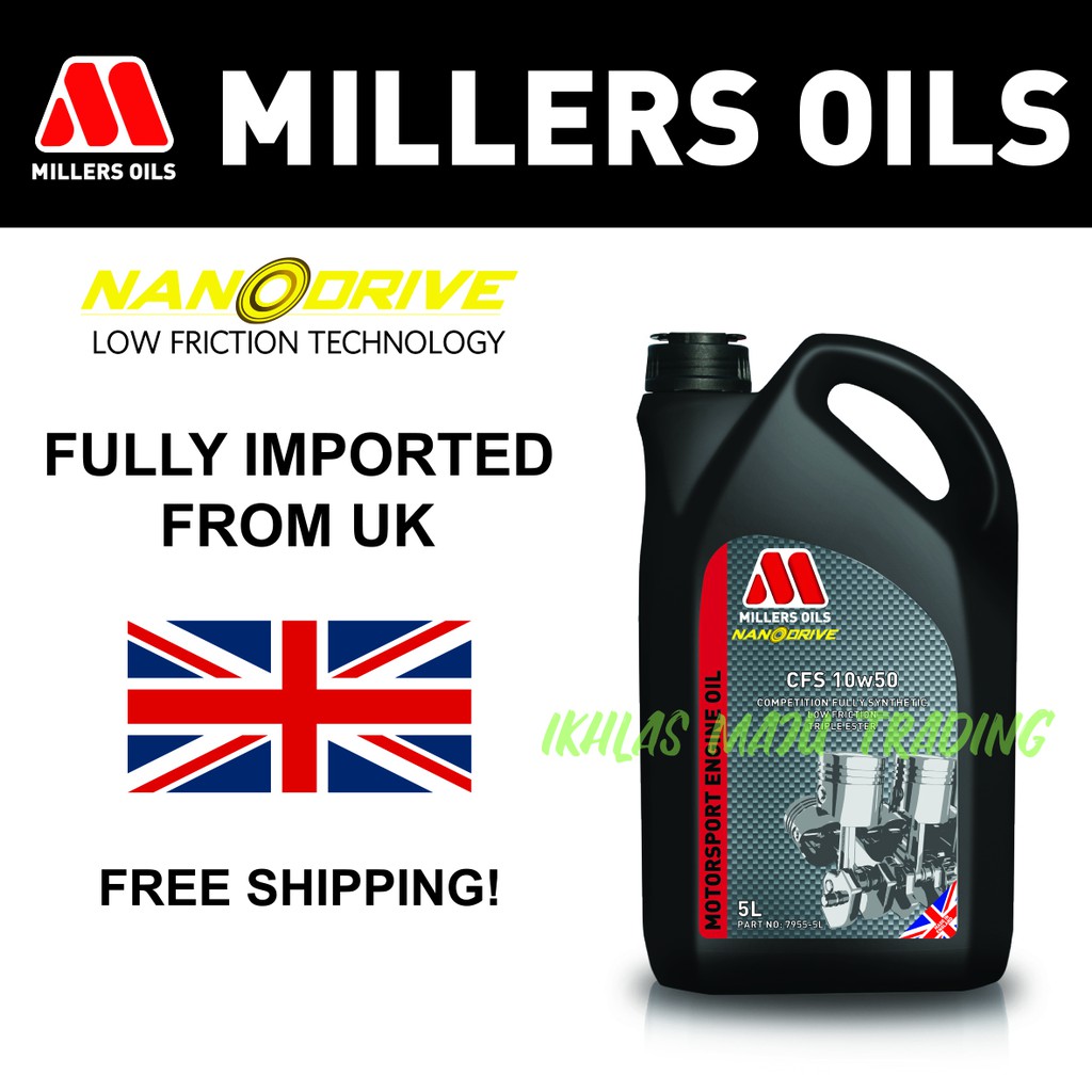 MILLERS OILS CFS 10W50 NANODRIVE 5L COMPETITION FULLY SYNTHETIC TRIPLE ...