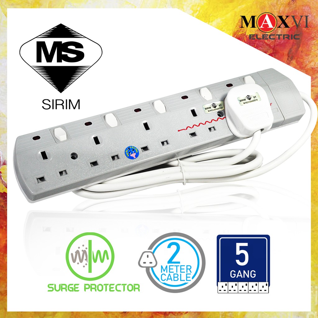 MAXVI TRAILING SOCKET EXTENSION 5 Gang / 5G ( 2 Meter ) FULL SIRIM ...