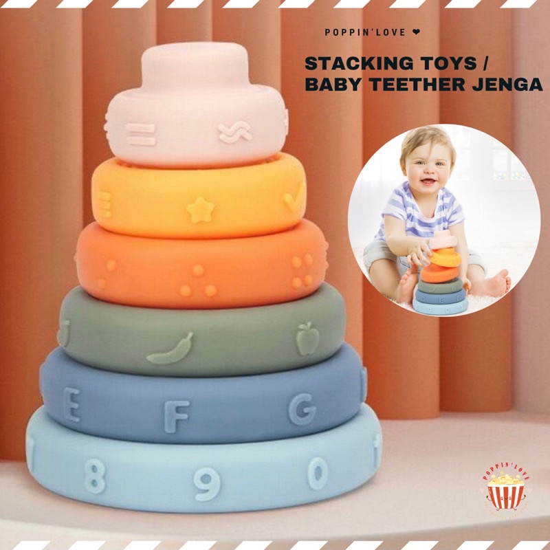 Baby Soft Rubber Stacking Toys Teether Jenga Montessori Sensory Play ...