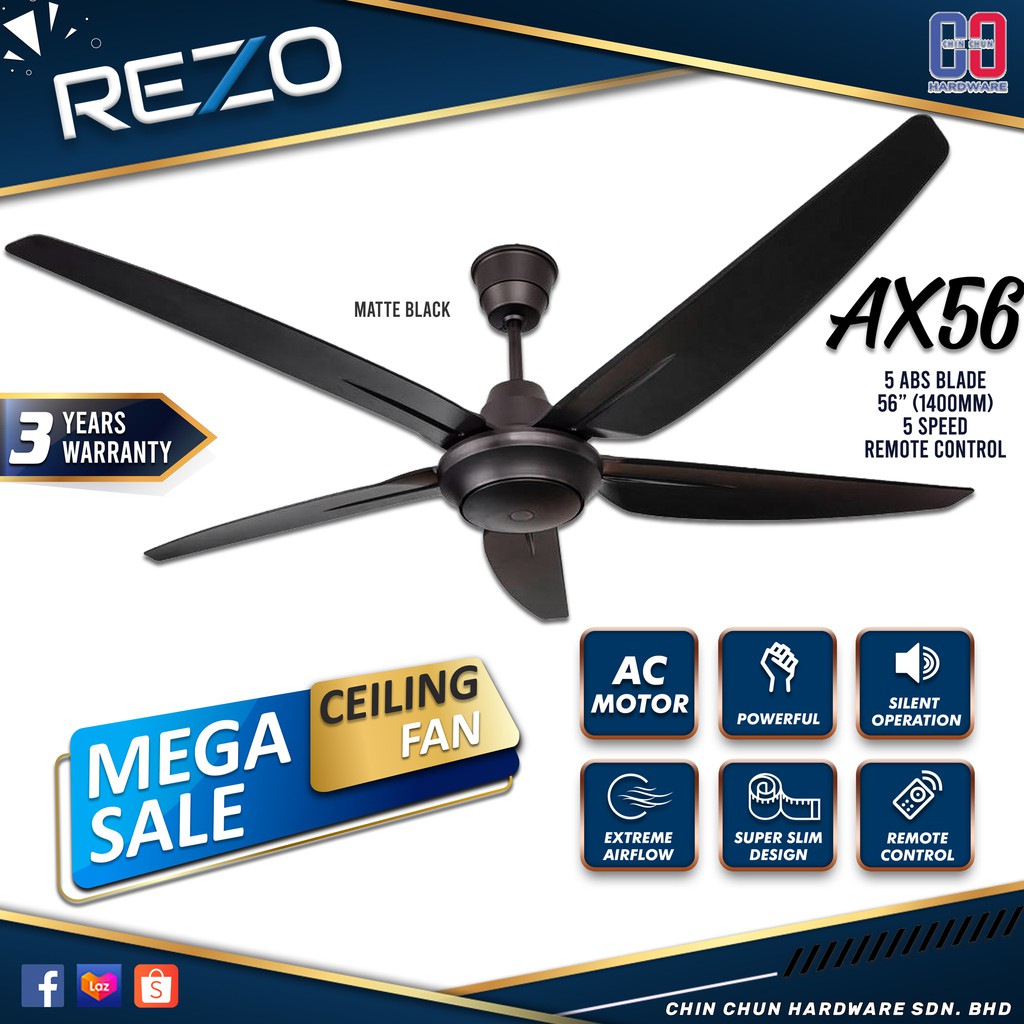 REZO AX56 CEILING FAN | 56" INCHES | 5 BLADES | 5 SPEEDS | KIPAS SILING ...