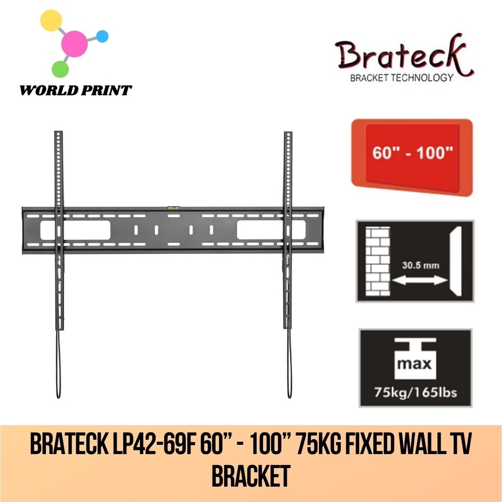 Brateck LP42-69F 60” - 100” 75KG Fixed Wall TV Bracket | Shopee Malaysia
