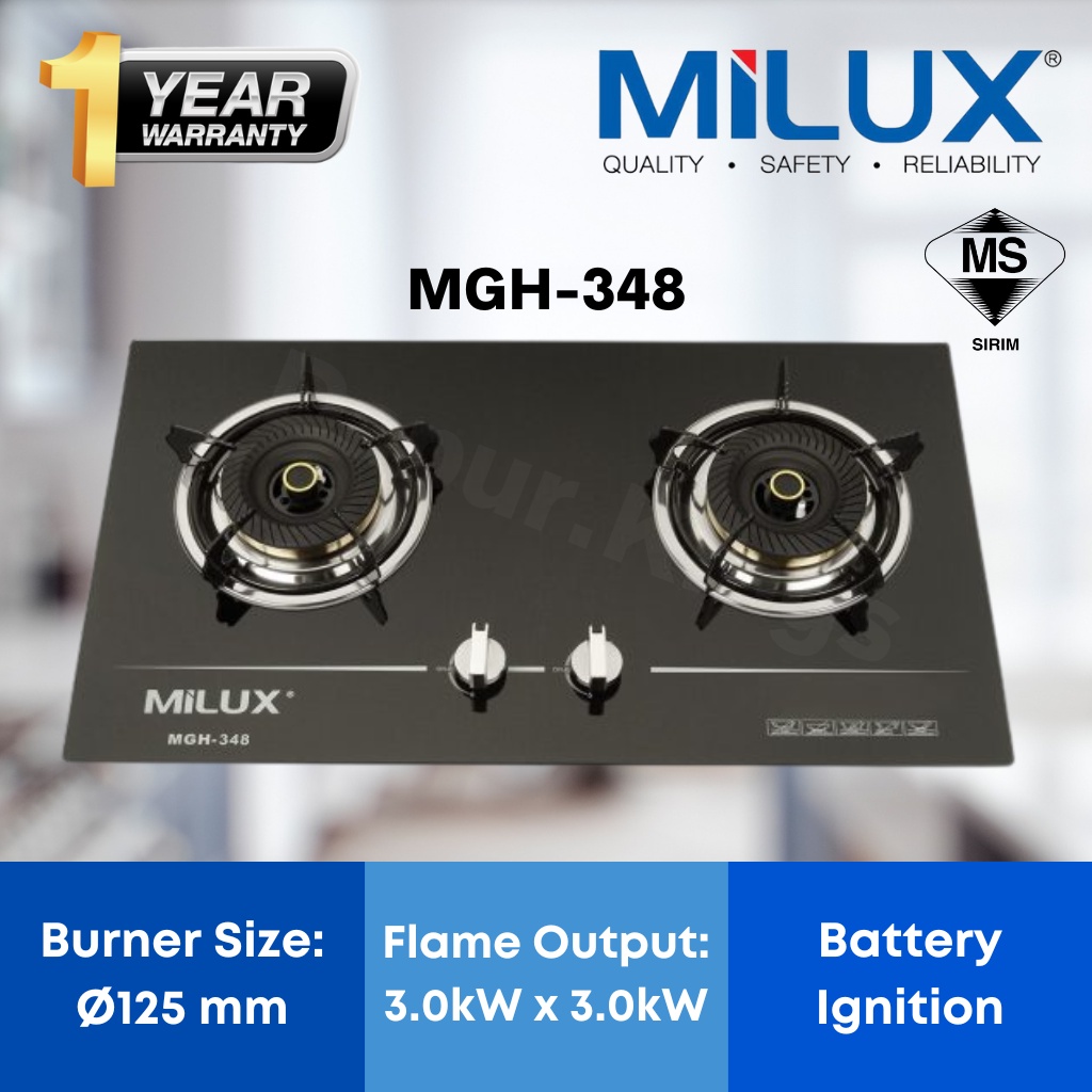 MILUX 2 Burner Tempered Glass Built-In Hob Gas Cooker Stove MGH-348 ...