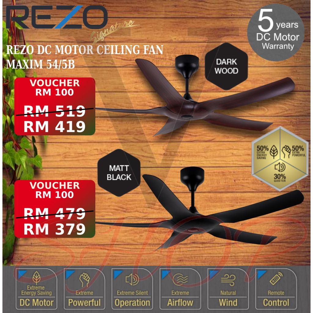 REZO 54" DC MOTOR CEILING FAN 6 SPEED REMOTE CONTROL// WITH LED LIGHT ...