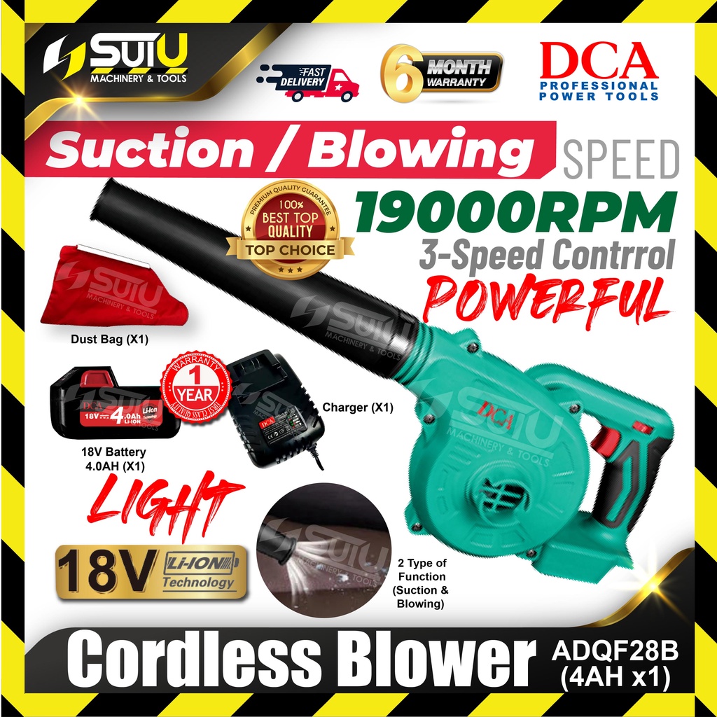 DCA ADQF28 / ADQF28Z / ADQF28B 18V Cordless Blower 19000SPM (SOLO/SET ...