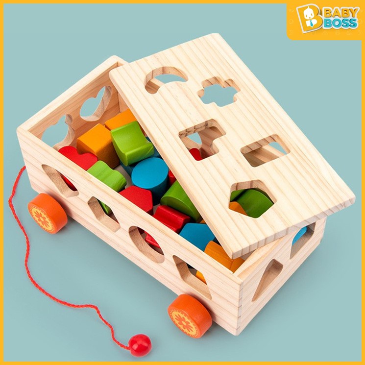 BabyBoss Kid Number Shape Sorter Toy Wooden Pull Along Car Matching ...