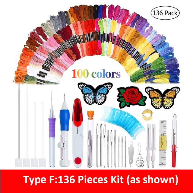 🔥【Ready stock】🔥 136pcs/set Embroidery Kit Punch Needle Craft Tool Cross ...