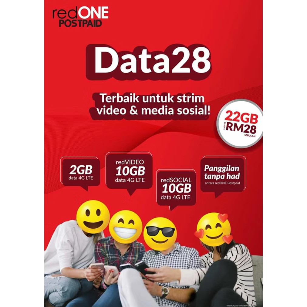 PROMOSI Postpaid redONE🔥 RM28 = 22GB data + unlimited call + Simkad 🔥 ...