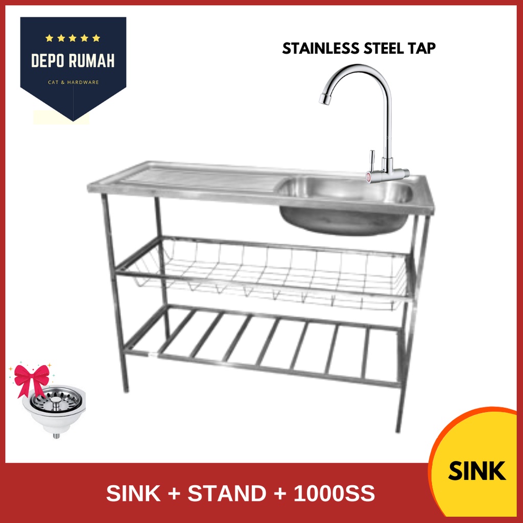 [READY STOCK] 18" x 42" Depo Rumah Sinki Dapur Stainless Steel Sink ...
