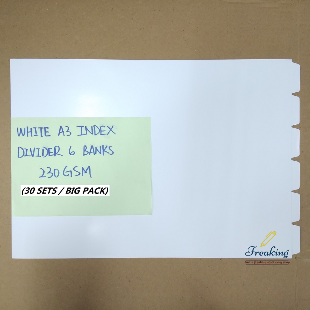WHITE A3 INDEX DIVIDER 6 BANKS 230GSM (30 SETS / BIG PACK) (180 PCS ...
