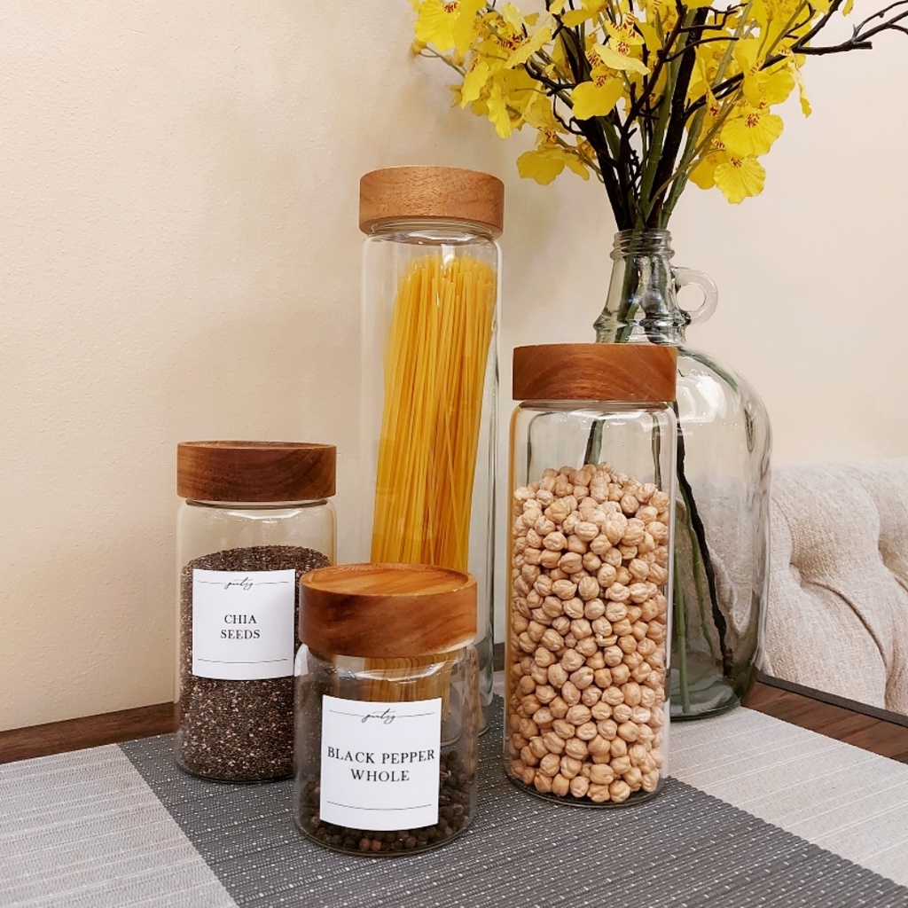 Acacia Wood Lid Screw Cap Airtight Glass Jar Food Storage Container ...