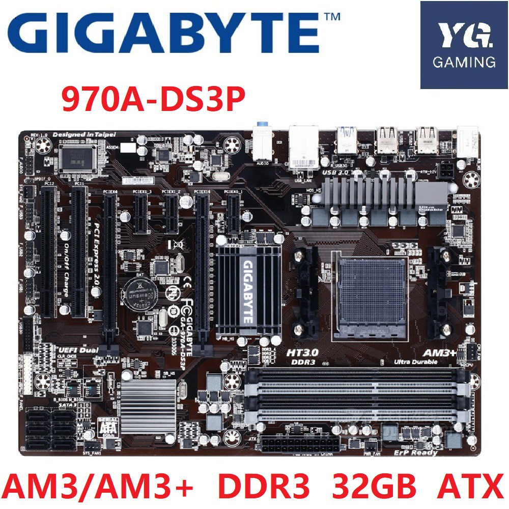 Gigabyte original motherboard GA-970A-DS3P Socket AM3/AM3+ DDR3 970A ...