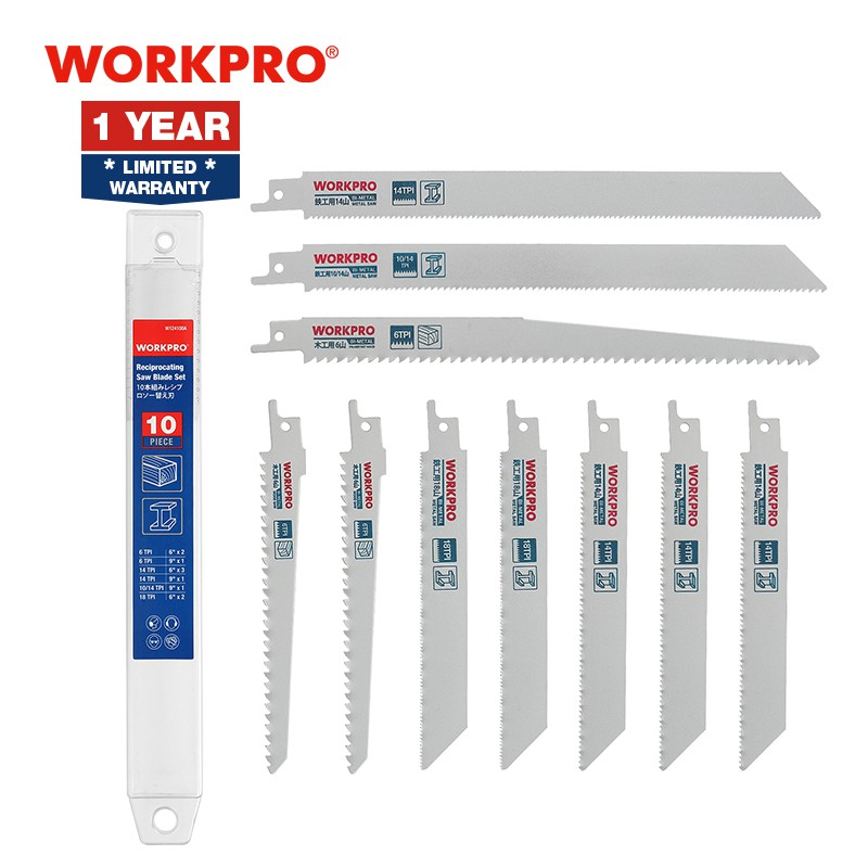 WORKPRO 10-Piece Reciprocating Saw Blade Set, Sabre Saw Blade for Metal ...