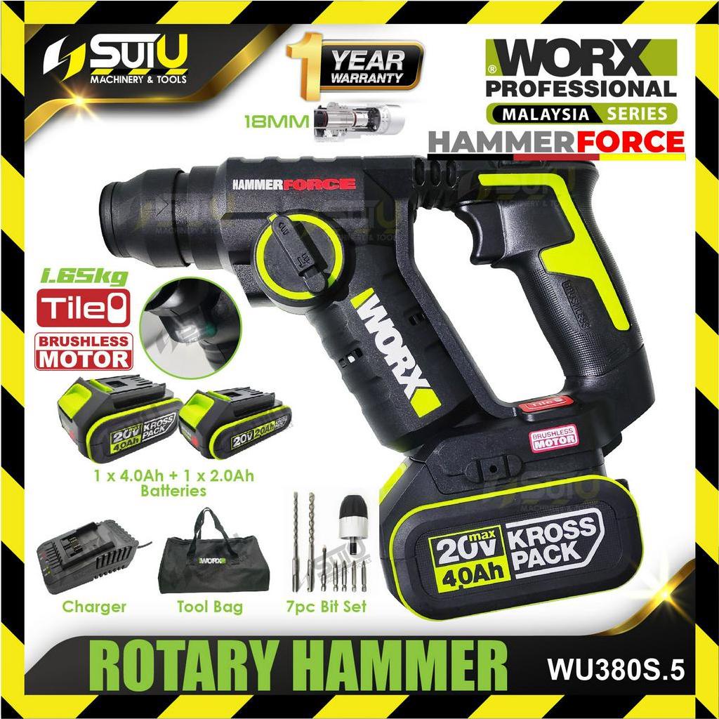 WORX WU380S.5 20V 18MM 1.7J Brushless Cordless SDS-Plus Rotary Hammer ...