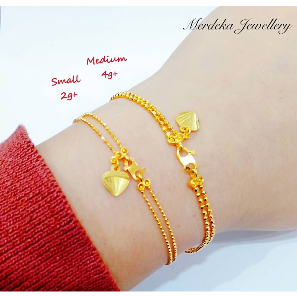 Merdeka 916 Gold 1C Double Row Solid Seeds Of Love Bracelet / Rantai ...