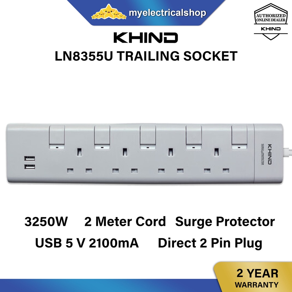 Khind LN8355U 4 Way 4 Socket Trailing Socket ( Surge Protector ...