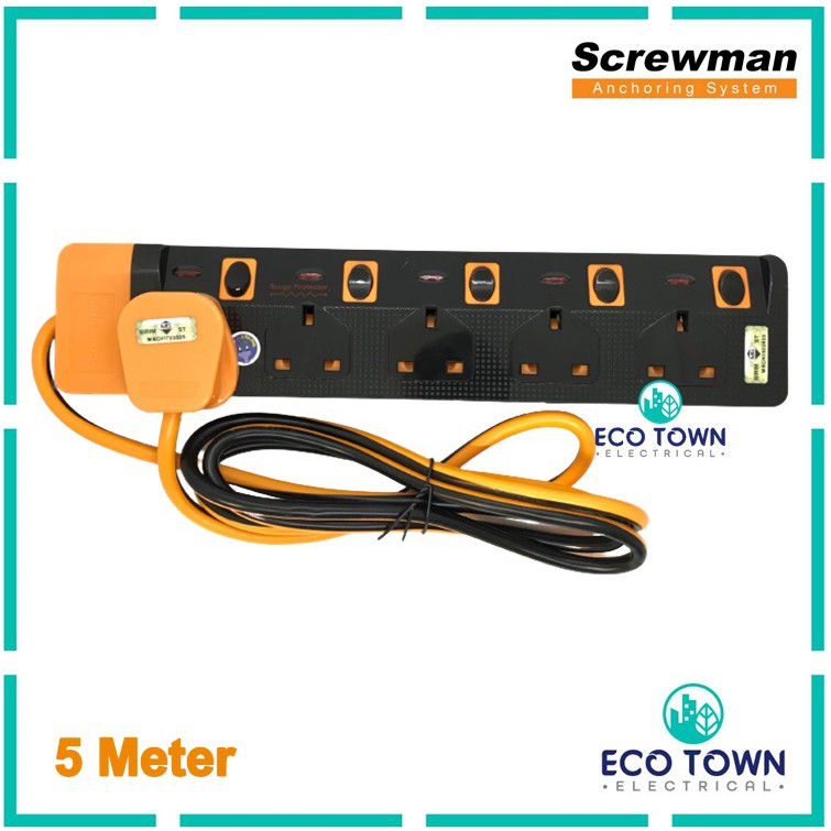 (Heavy Duty) Screwman Extension Plug Wire 2 Meter / 5 Meter with Surge ...
