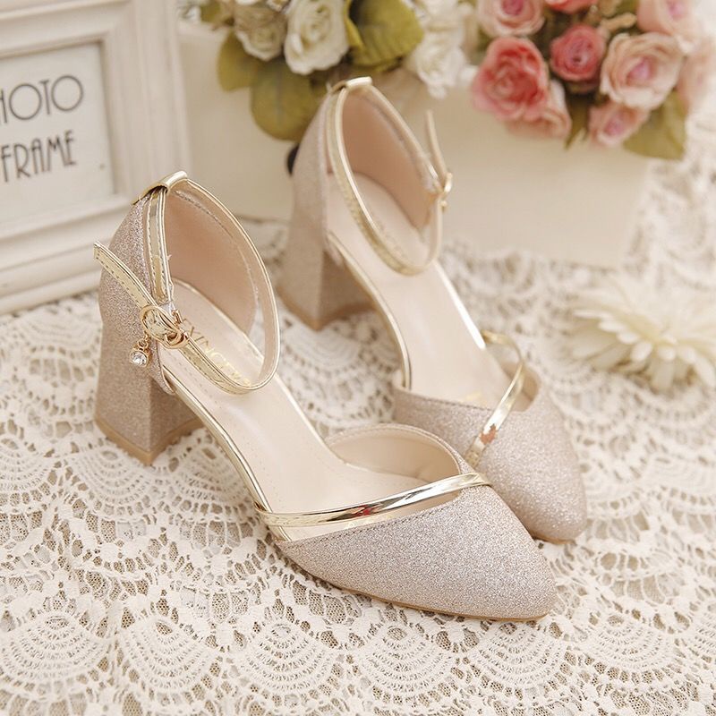 [with box] Kasut Kahwin French Women Bridesmaid Wedding Block Heels ...