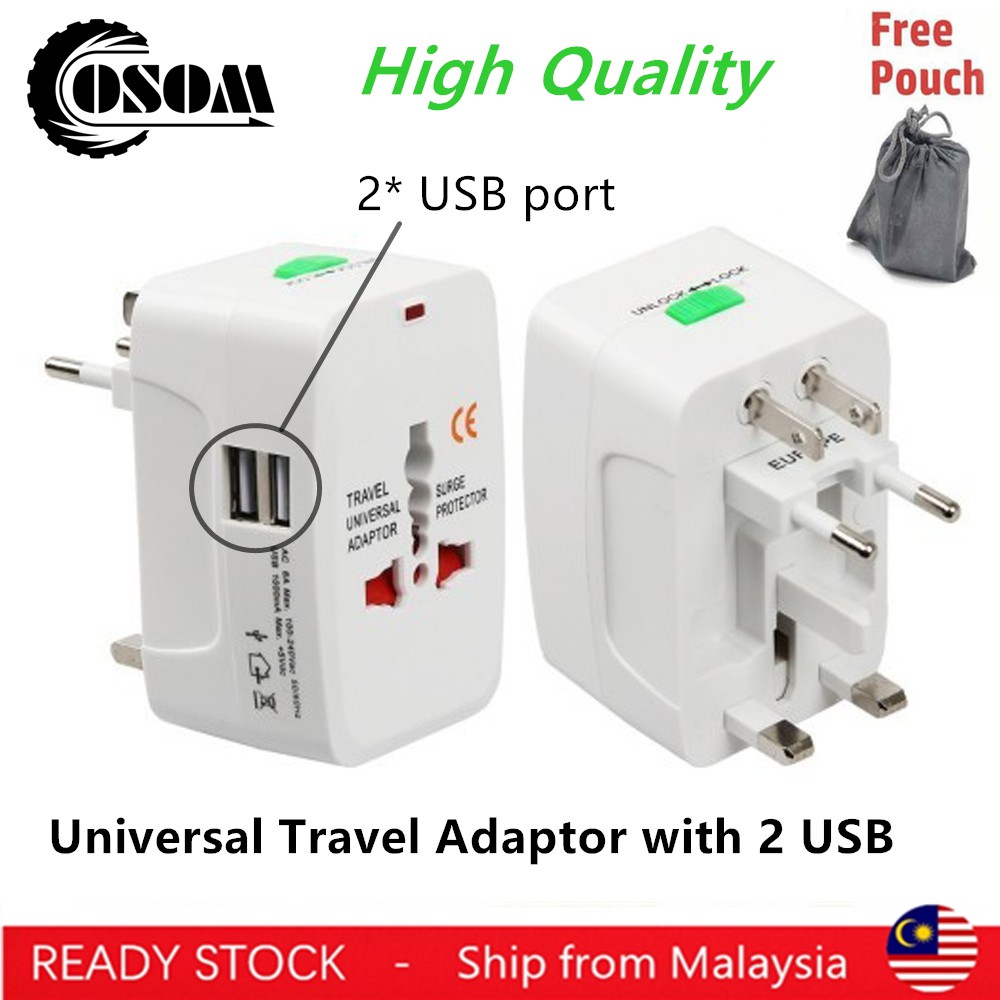 Universal International Plug Adapter 2 USB Port World Travel AC Power ...
