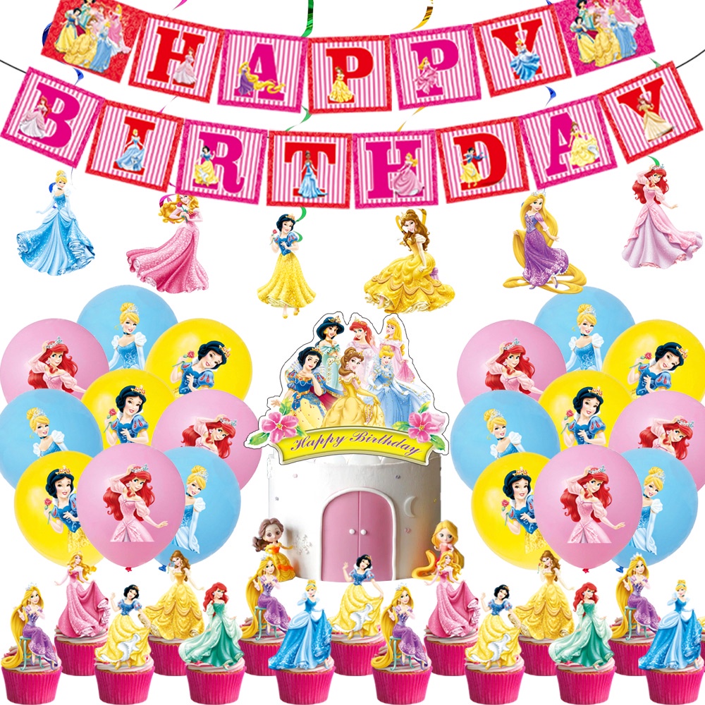 Princess Pull the Flag Cake Toppers Latex Balloons Girls Birthday Party ...