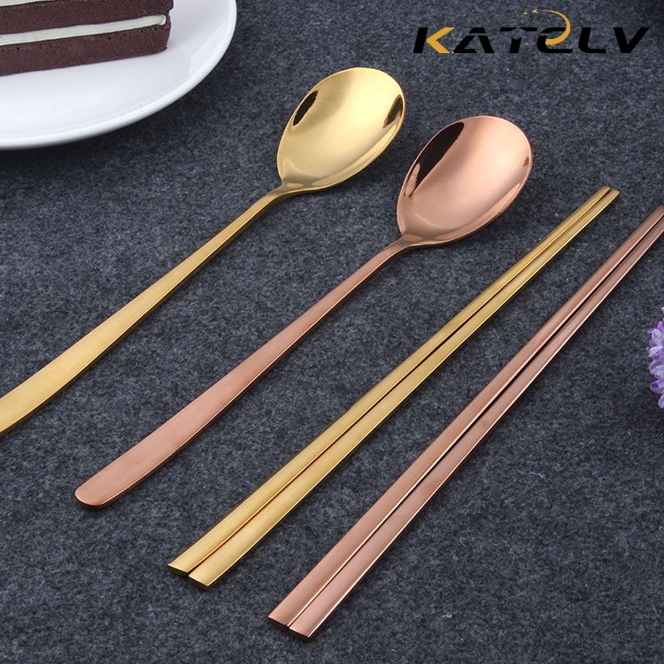2pcs/set 304 Stainless Steel Korean Flat Chopsticks Spoon Chopstick ...