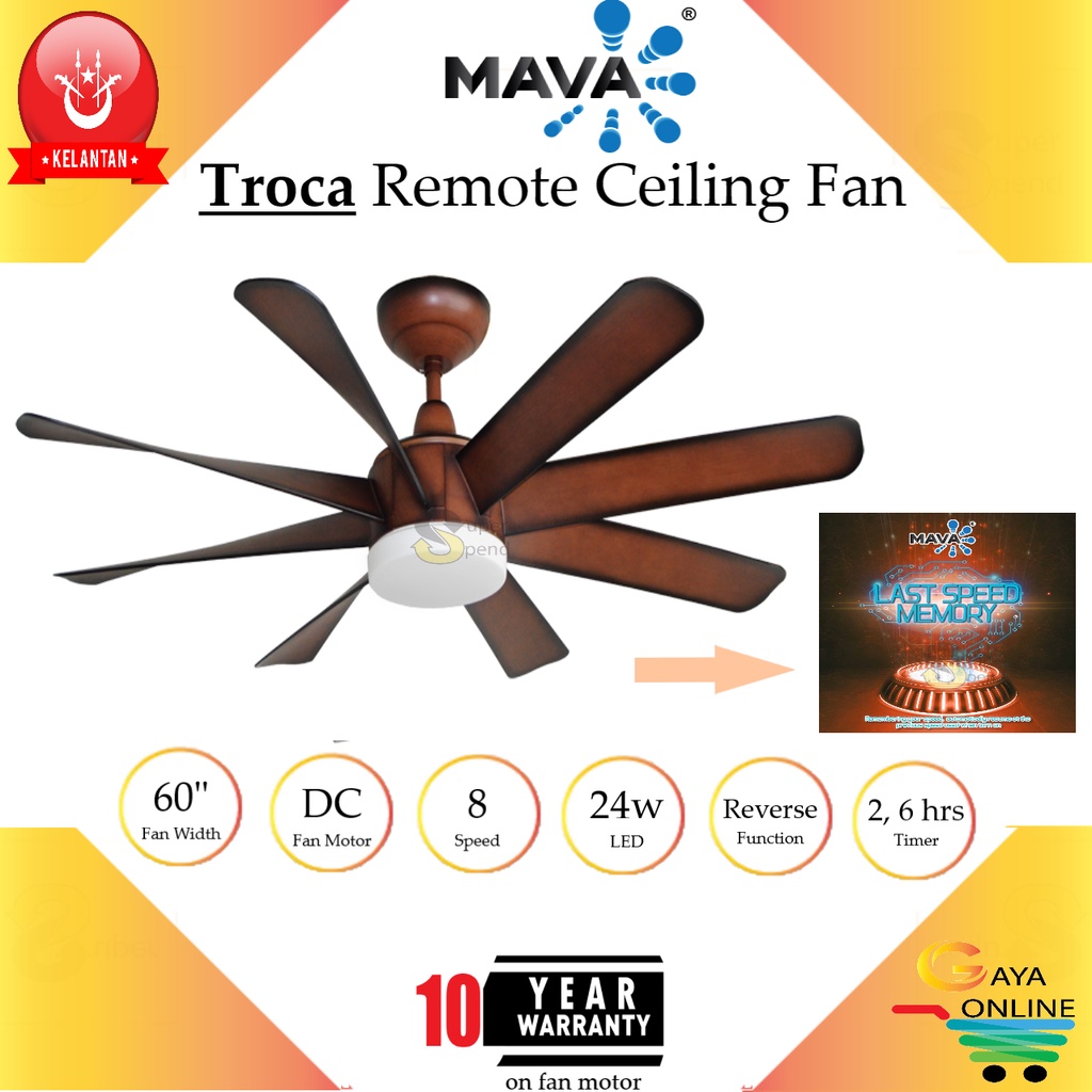 [ 60" ] Mava Troca V2 DC Remote Ceiling Fan Kipas Siling (Kipas Besar ...