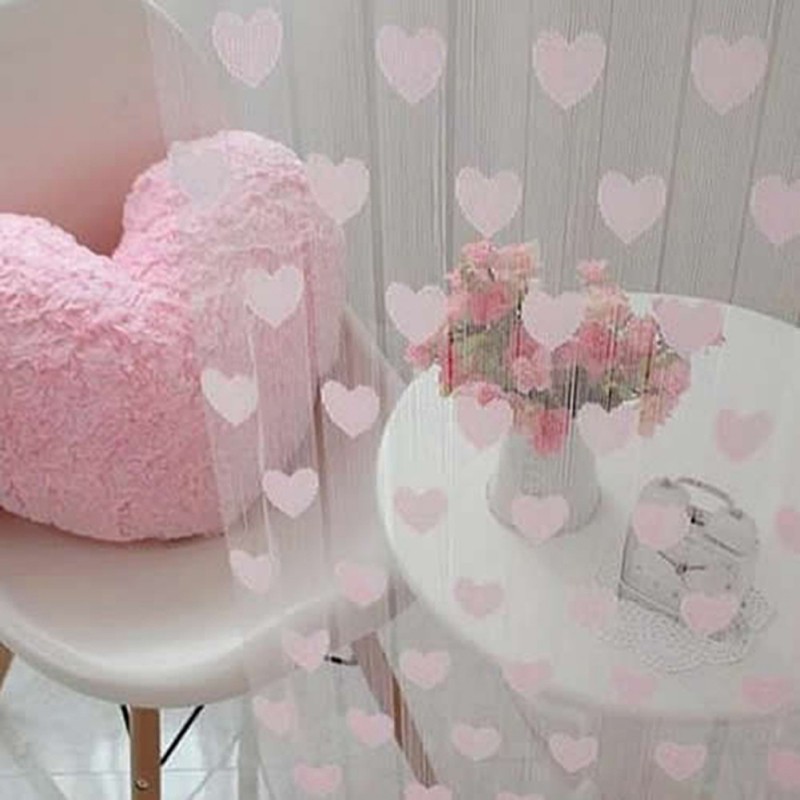 Romantic Sweet Love Heart Decor String Tassel Drape Panel Sheer Tulle ...
