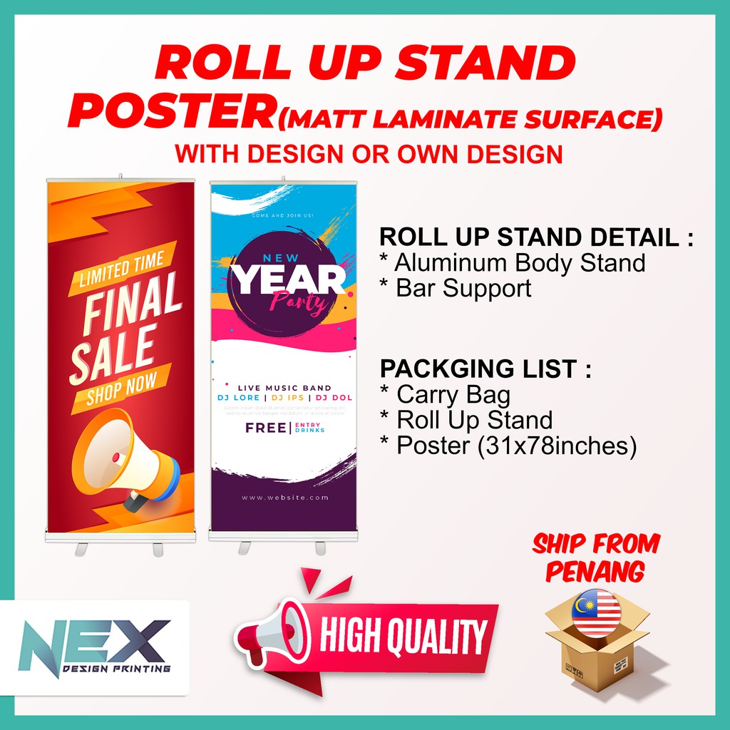 Display Roll-Up Stand 30x80in With Printing | Shopee Malaysia