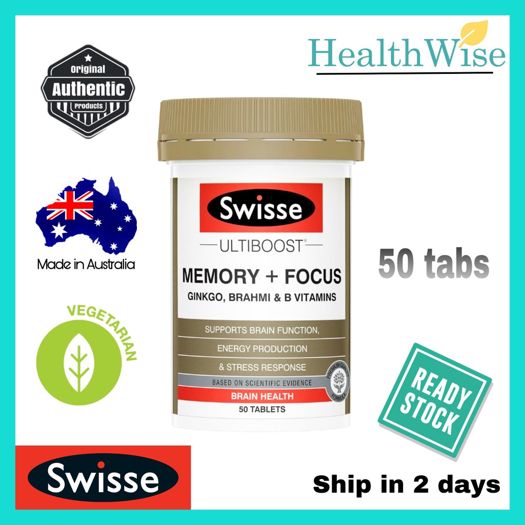 [AUSTRALIA] SWISSE Memory + Focus Ginkgo, Brahmi & B Vitamins 50 Tablets for brain, energy ...