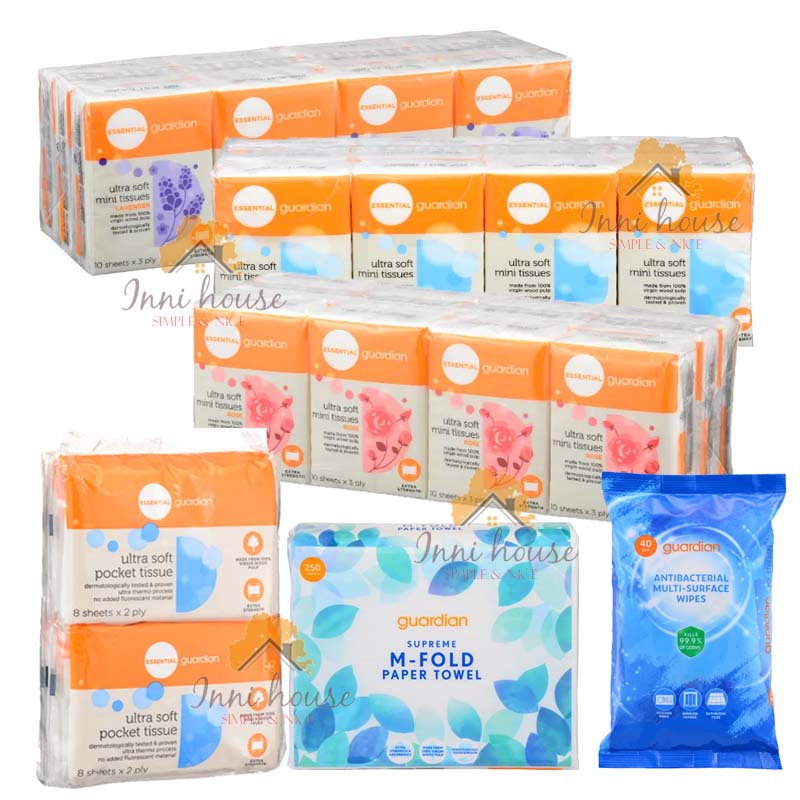 Guardian Face Tissues Pocket 32 X 8's/M Fold Tissue/Antibacterial Multi ...