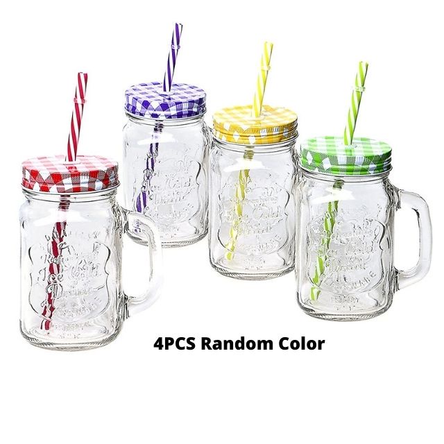 1/2/4/6pcs Mason Jar With Lid & Straw (Random Color) | Shopee Malaysia