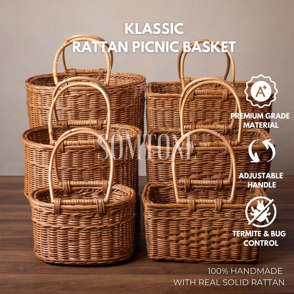 Beg Rotan Traditional Bakul Susu Rattan Basket with Handle Women Picnic ...