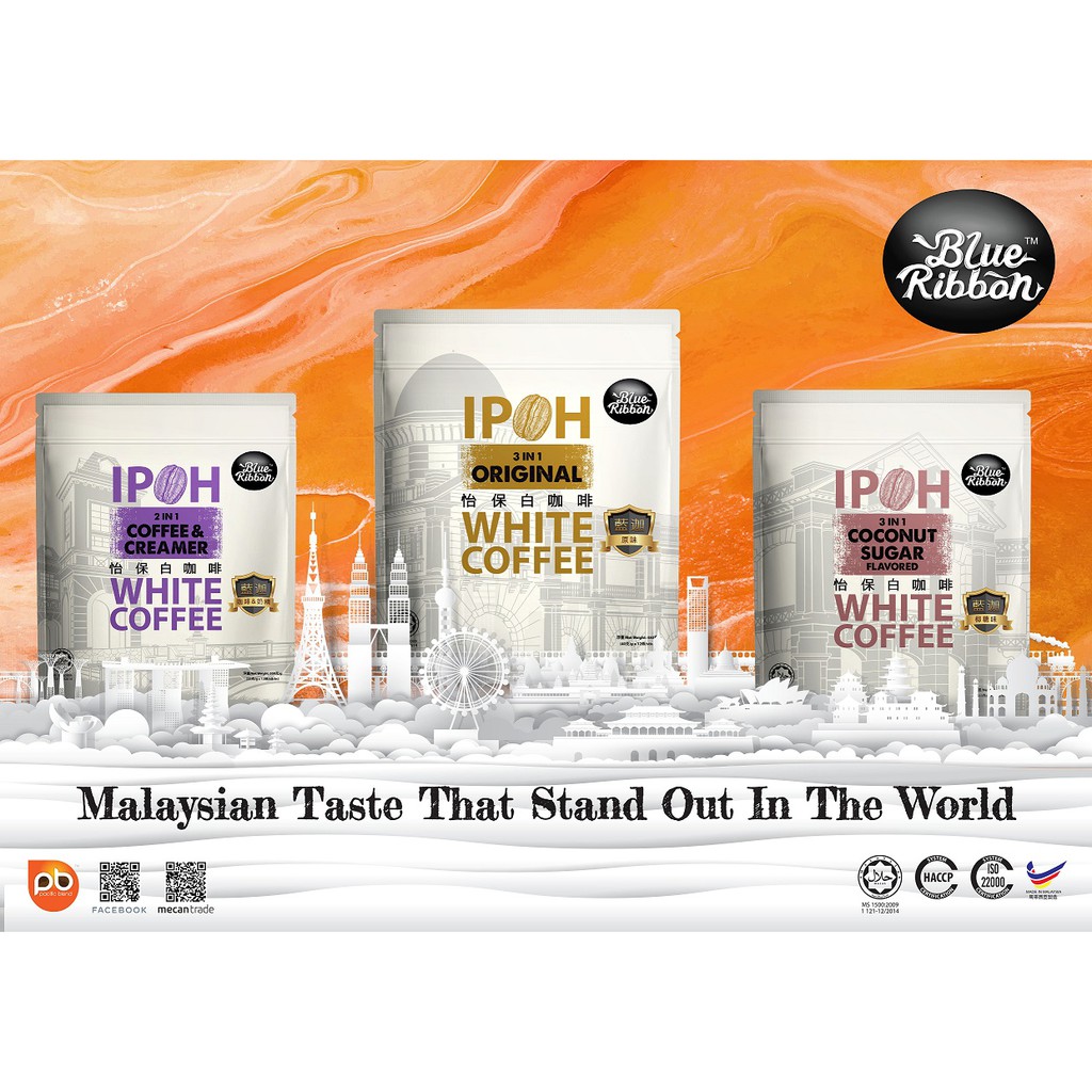 Blue Ribbon IPOH White Coffee 3in1 Original / 3in1 Coconut Sugar / 2in1 Coffee & Creamer ...