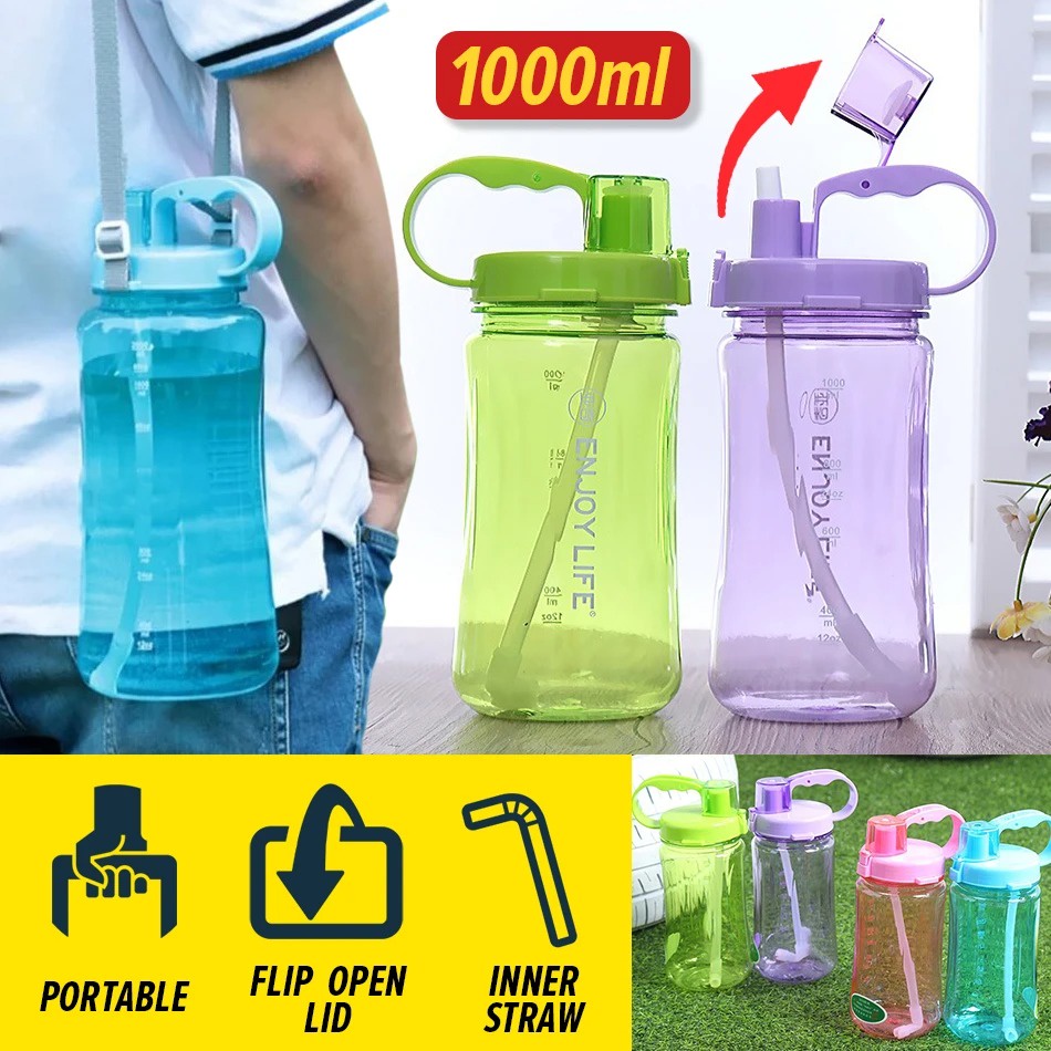 Flexfitt [ 1000ml ] Sports Drinking Water Bottle with Drink Straw / Botol Air Minuman / 塑料水壶 ...