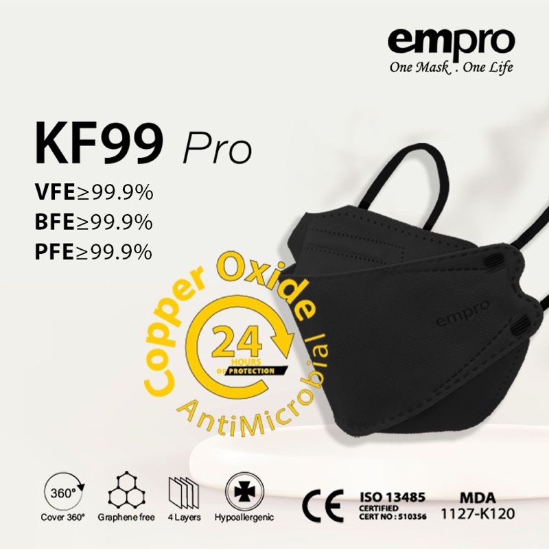 EMPRO RESPIRATOR KF99 PRO COPPER OXIDE ANTIMICROBIAL FACE MASK VFE/BFE ...