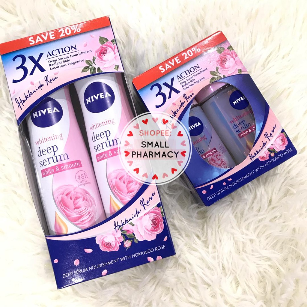 Nivea Whitening Deep Serum White & Smooth Hokkaido Rose - Deodorant Spray 150mlx2 / Roll on ...
