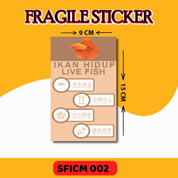 STICKER FRAGILE IKAN HIDUP CREAM MENEGAK 🔥READY STOCK 🔥 [BUY 10 + 1] LIVE FISH FRAGILE (10 PCS ...