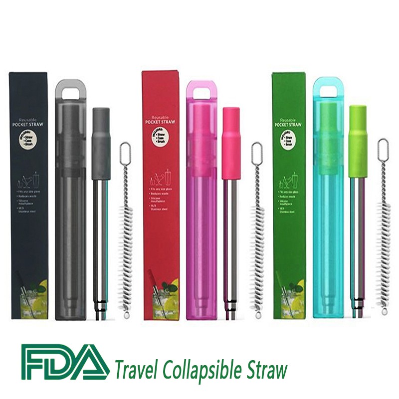 Reusable Metal Straw Collapsible Stainless Steel Straws Portable ...
