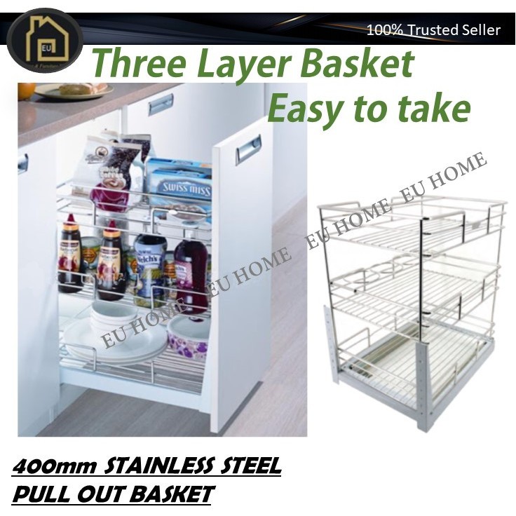Kitchen Cabinet Basket 400mm Multi-function Three Layers Pull Out ...