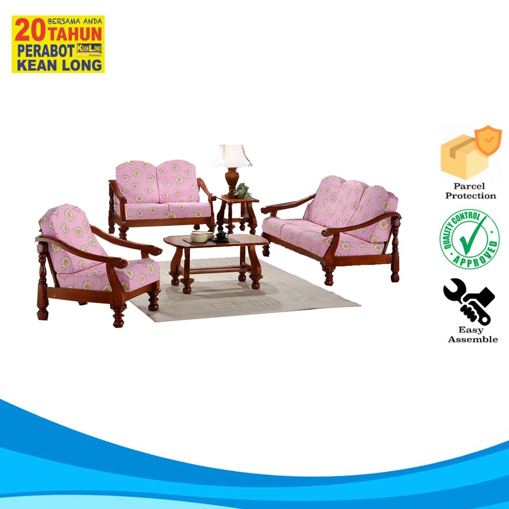 KLSB Wooden Sofa Set (1+2+3 Seater with 1 Table Besar and 1 Side Table ...