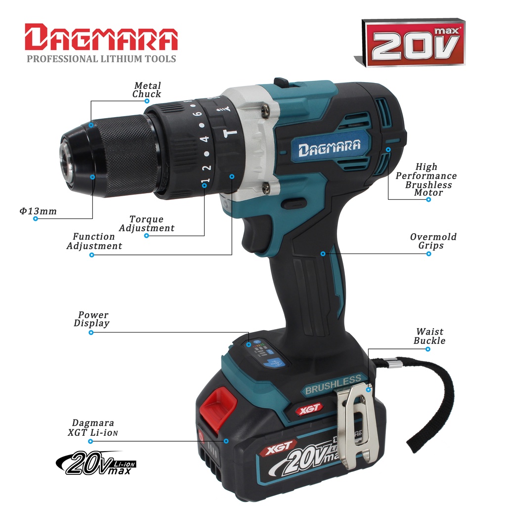 Dagmara Professional™ 21V Cordless Screwdriver Drill with 13mm Drilling ...